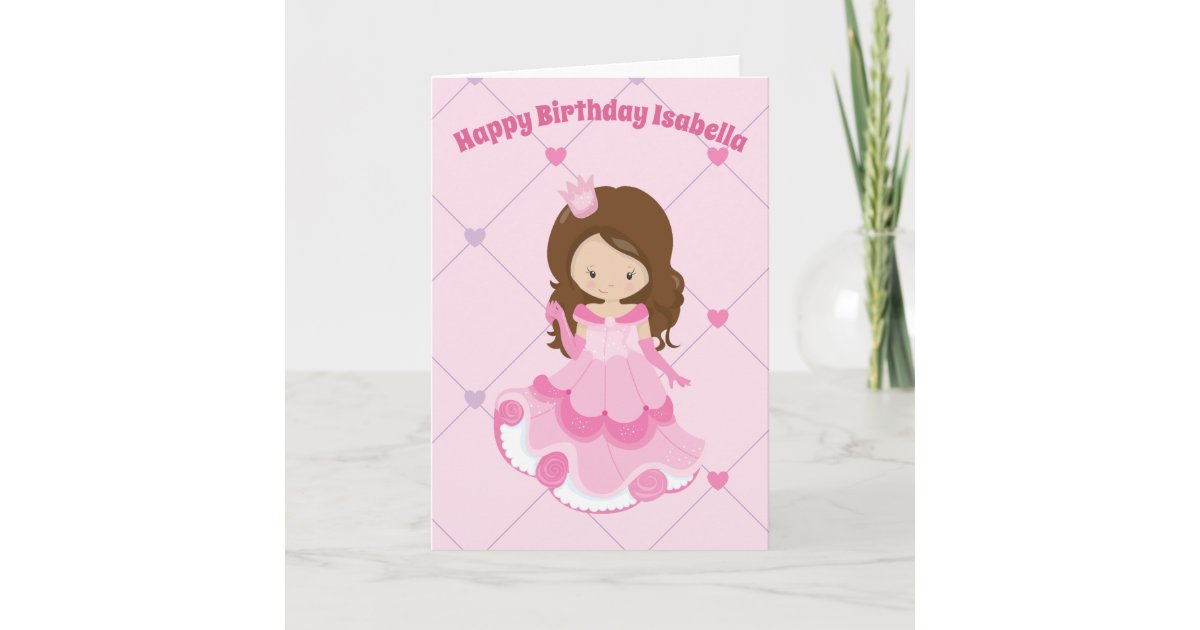 Cute Princess Girl Pink Custom Kids Happy Birthday Card | Zazzle