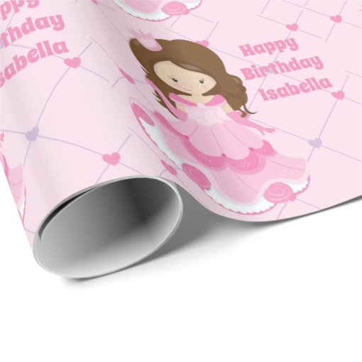 Cute Princess Happy Birthday Pink Custom Girls Wrapping Paper | Zazzle