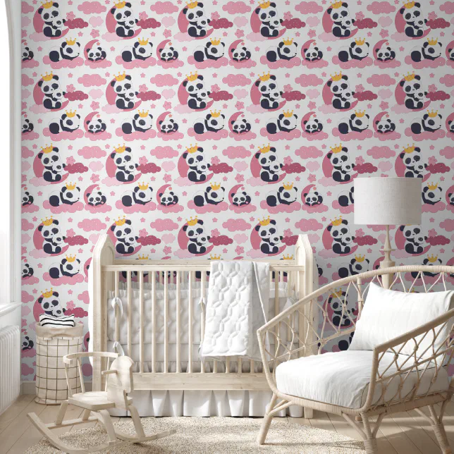 Cute Princess panda girls nursery Wallpaper | Zazzle