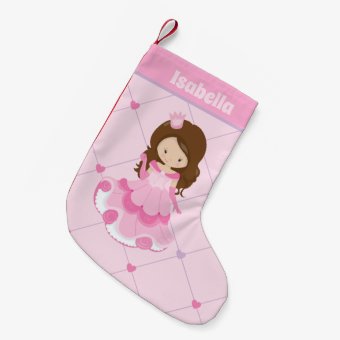 Cute Princess Pink Hearts Little Girl Monogram Small Christmas Stocking ...
