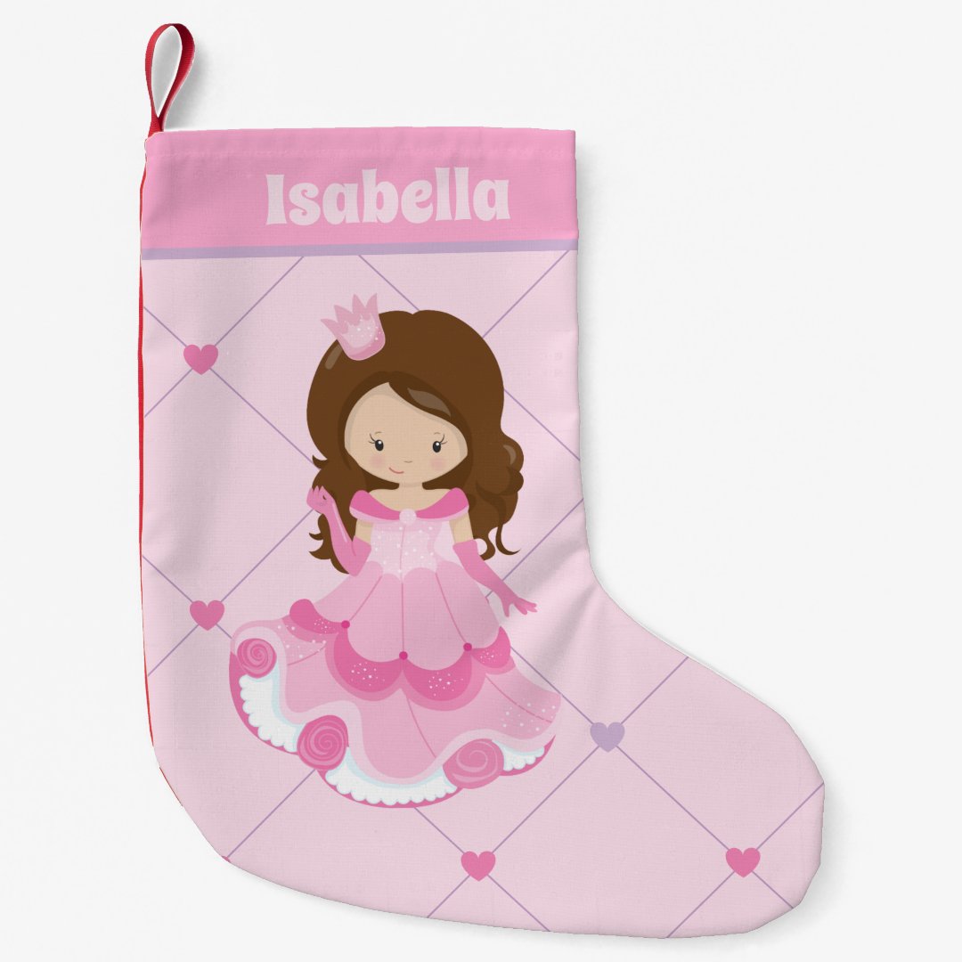 Cute Princess Pink Hearts Little Girl Monogram Small Christmas Stocking ...