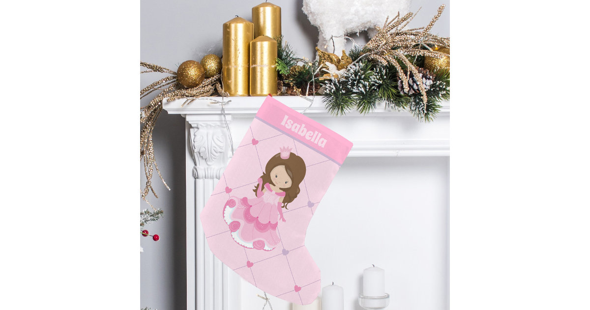 Cute Princess Pink Hearts Little Girl Monogram Small Christmas Stocking ...