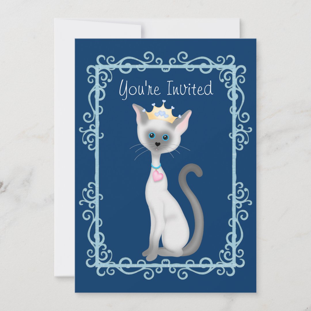Cute Princess Siamese Kitty Cat Birthday Party Invitation | Zazzle