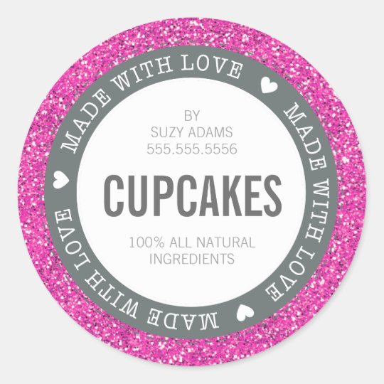 CUTE PRODUCT LABEL made with love glitter pink | Zazzle.com