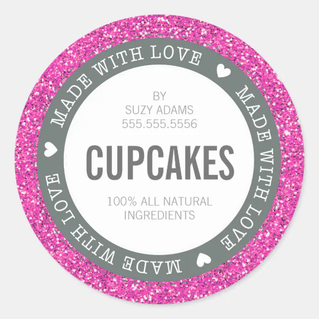 CUTE PRODUCT LABEL made with love glitter pink | Zazzle