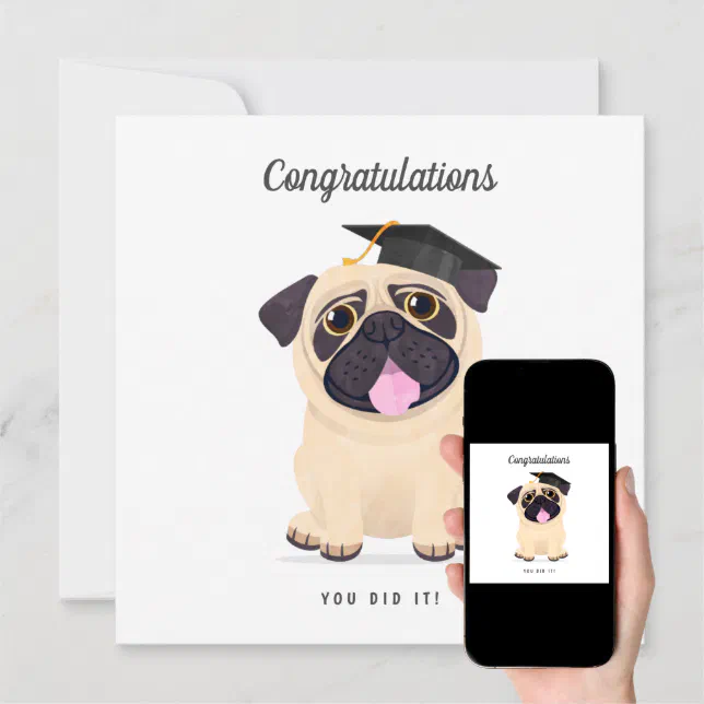 Cute Pug Congratulations Graduation Card | Zazzle