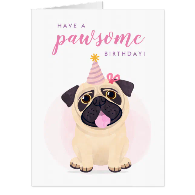 Cute Pug Happy Birthday card | Zazzle