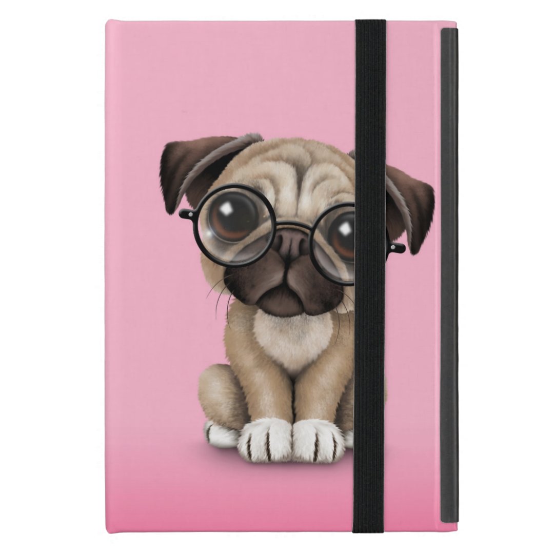 Cute Pug Puppy Dog Wearing Reading Glasses, Pink iPad Mini Cover | Zazzle