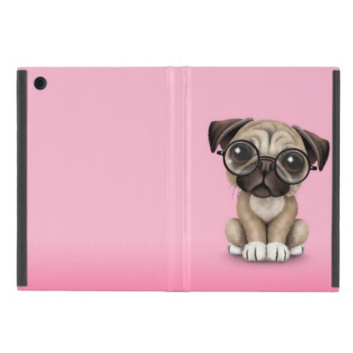 Cute Pug Puppy Dog Wearing Reading Glasses, Pink iPad Mini Cover | Zazzle