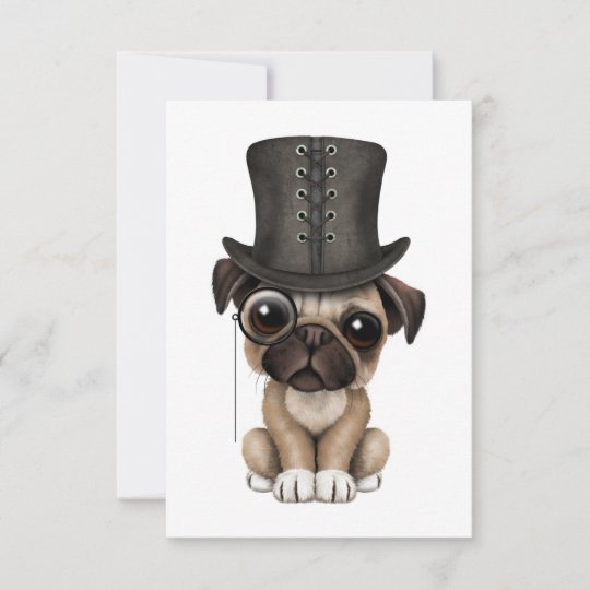 Cute Pug Puppy with Monocle and Top Hat | Zazzle.com