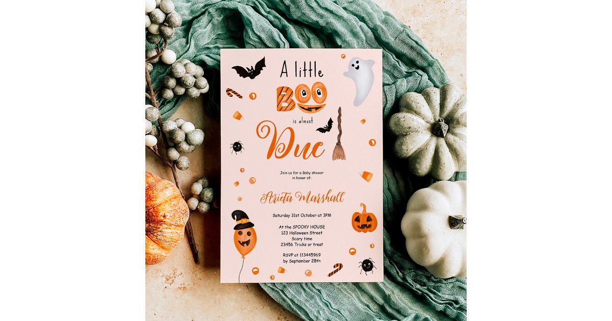 Cute pumpkin Boo Halloween baby shower pink Invitation | Zazzle
