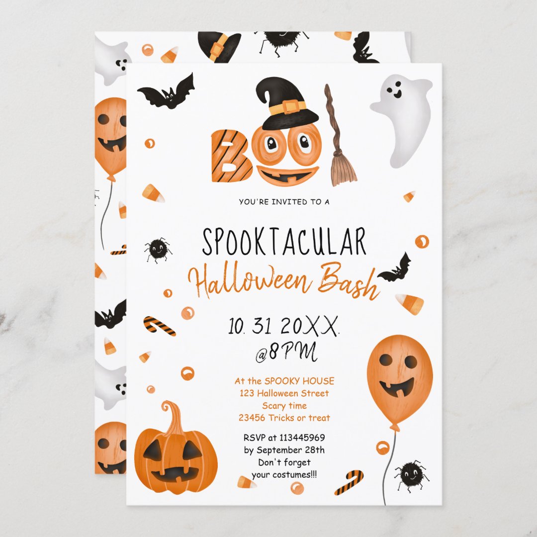 Cute pumpkin Boo Halloween bash party Invitation | Zazzle
