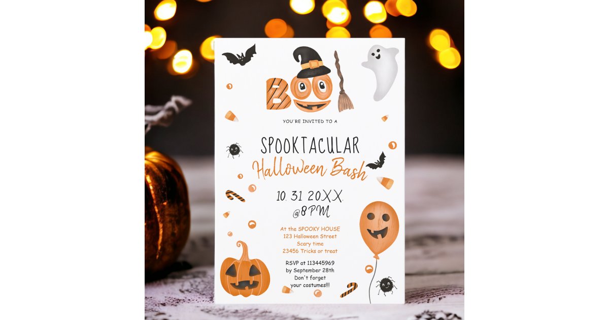Cute pumpkin Boo Halloween bash party Invitation | Zazzle