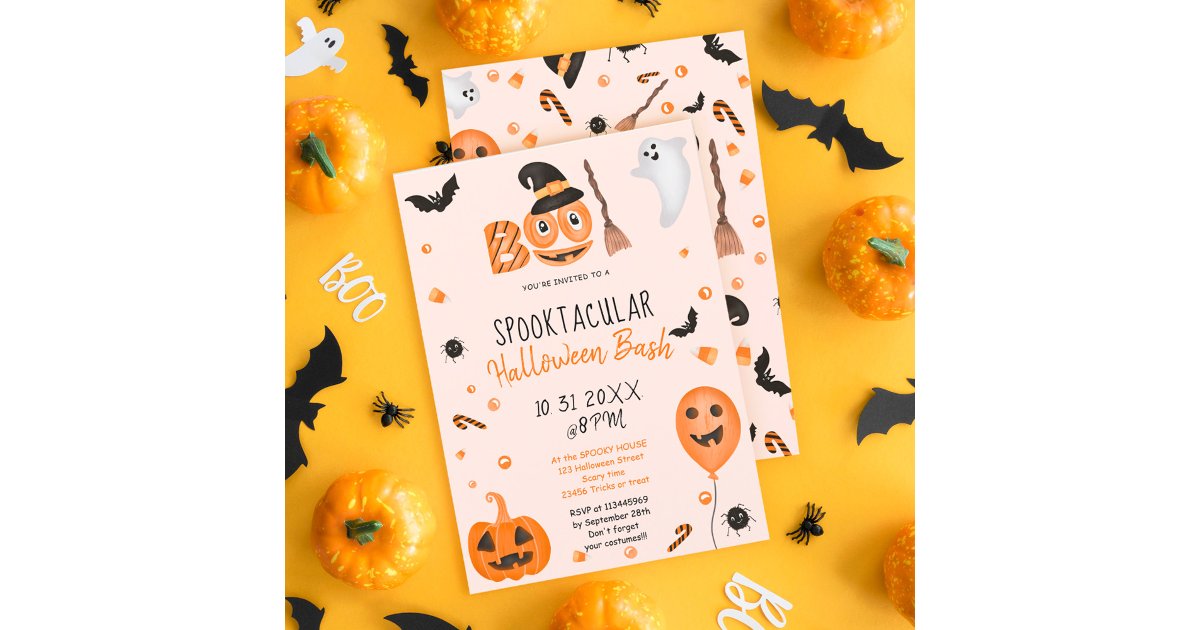 Cute pumpkin Boo Halloween bash pink Invitation | Zazzle