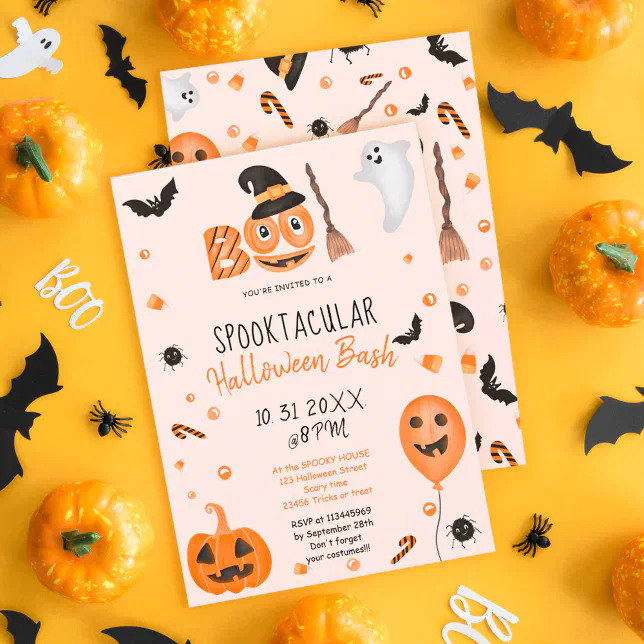 Cute pumpkin Boo Halloween bash pink Invitation | Zazzle