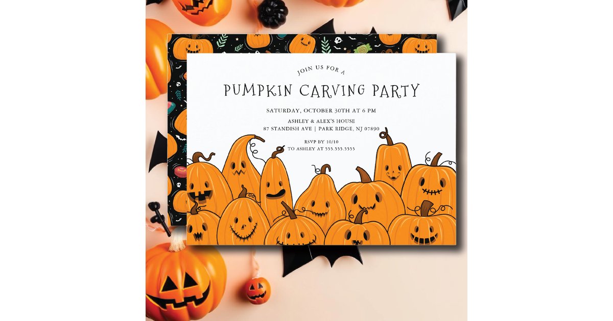Cute Pumpkin Carving Halloween Party Invitation | Zazzle