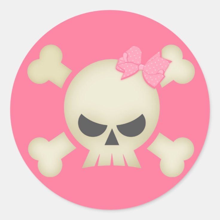 Cute Punk Skull and Bow (pink) Sticker | Zazzle