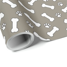 Cute Pup Dog Theme Paw Prints and Bones New Pet Wrapping Paper | Zazzle