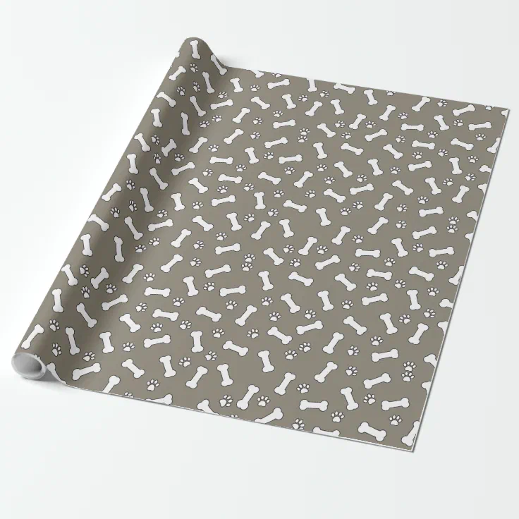 Cute Pup Dog Theme Paw Prints and Bones New Pet Wrapping Paper | Zazzle