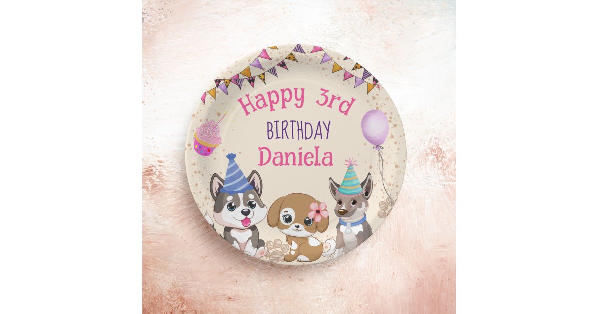 Cute puppies puppy birthday party paper plates | Zazzle