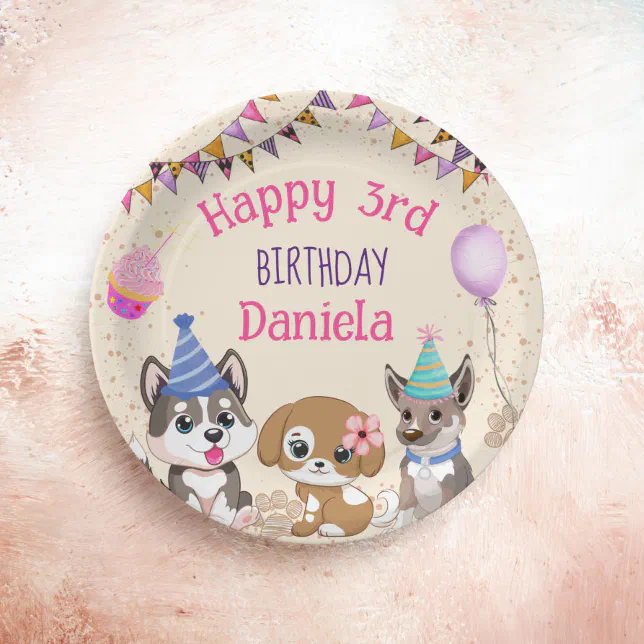 Cute puppies puppy birthday party paper plates | Zazzle
