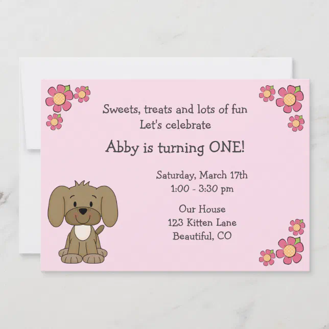 Cute Puppy 1st Birthday Invitation for Girls | Zazzle