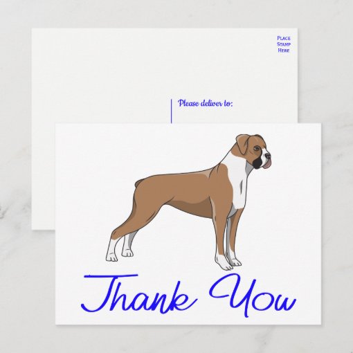 Cute Puppy Cartoon Boxer Dog Thank You Postcard | Zazzle