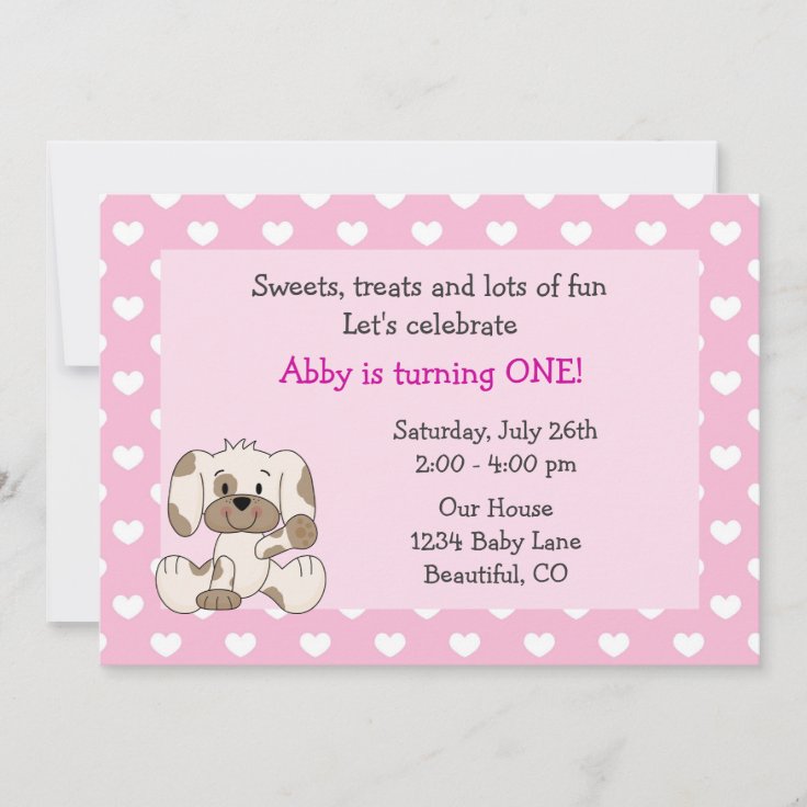 Cute Puppy Dog 1st Birthday Girls Invitation | Zazzle