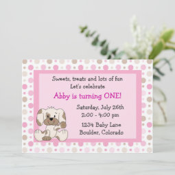 Cute Puppy Dog 1st Birthday Invitation for Girls | Zazzle