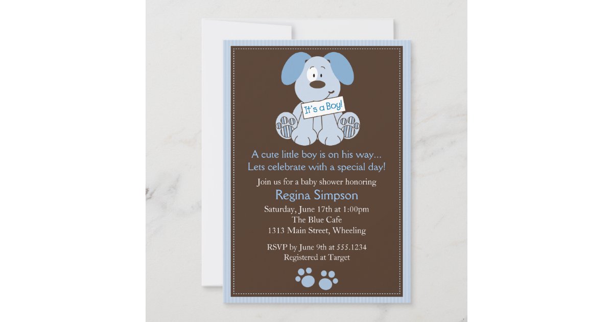 Cute Puppy Dog Baby Shower Invitation Blue | Zazzle