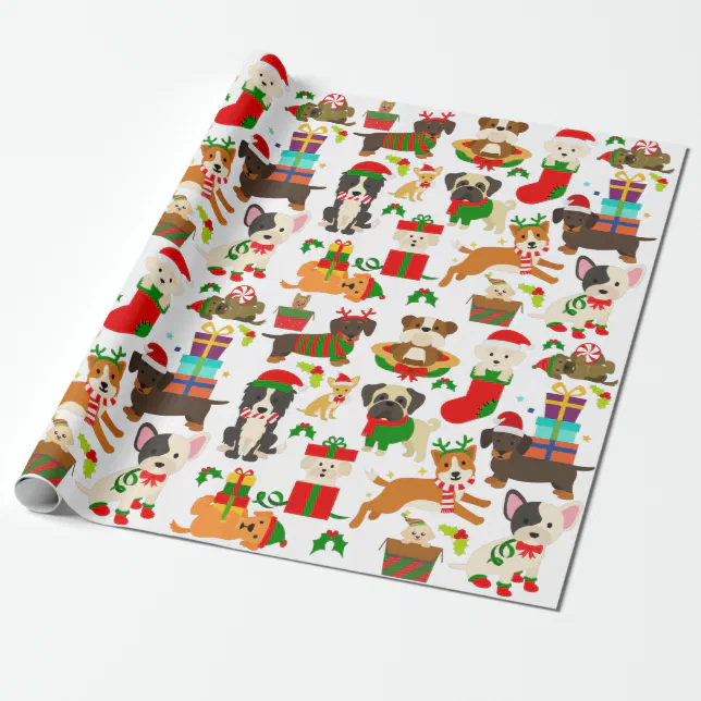 Cute Puppy Dog Christmas Wrapping Paper | Zazzle