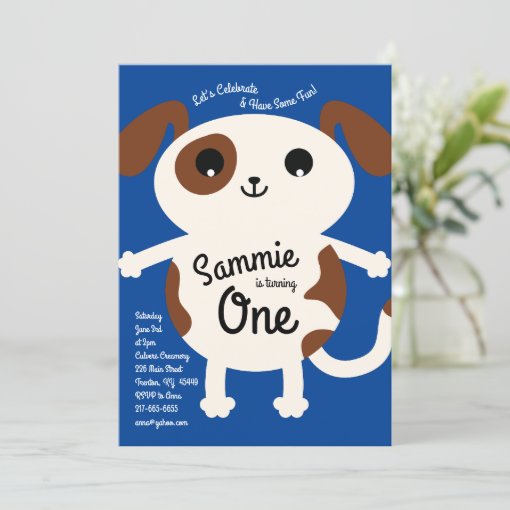 Cute Puppy Dog Colorful 1st Birthday Invitations | Zazzle