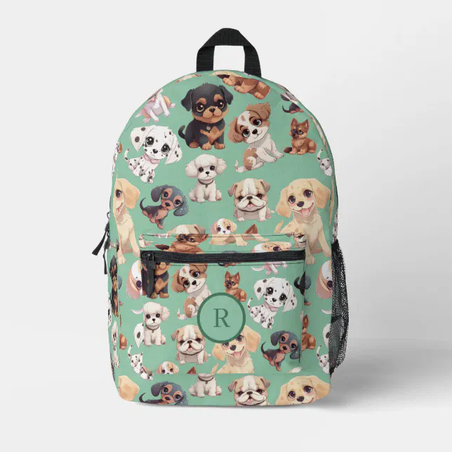 Cute Puppy Dog Pale Green Printed Backpack | Zazzle