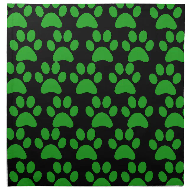 Cute Puppy Dog Paw Prints Green Black Napkin | Zazzle