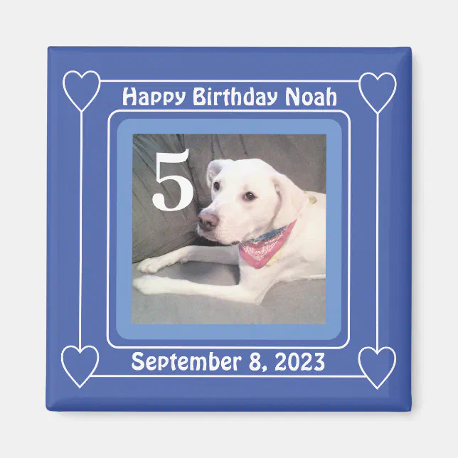 Cute Puppy Dog Photo Birthday Number 5 Blue Magnet | Zazzle