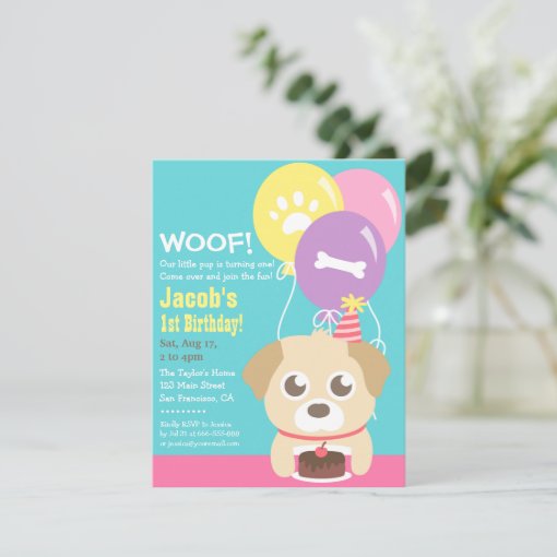Cute Puppy Dog Themed Kids Birthday Party Invitation | Zazzle