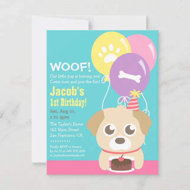 Cute Puppy Dog Themed Kids Birthday Party Invitation | Zazzle