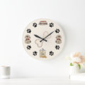 Cute Puppy Dogs, Paw Prints and Bone Large Clock | Zazzle