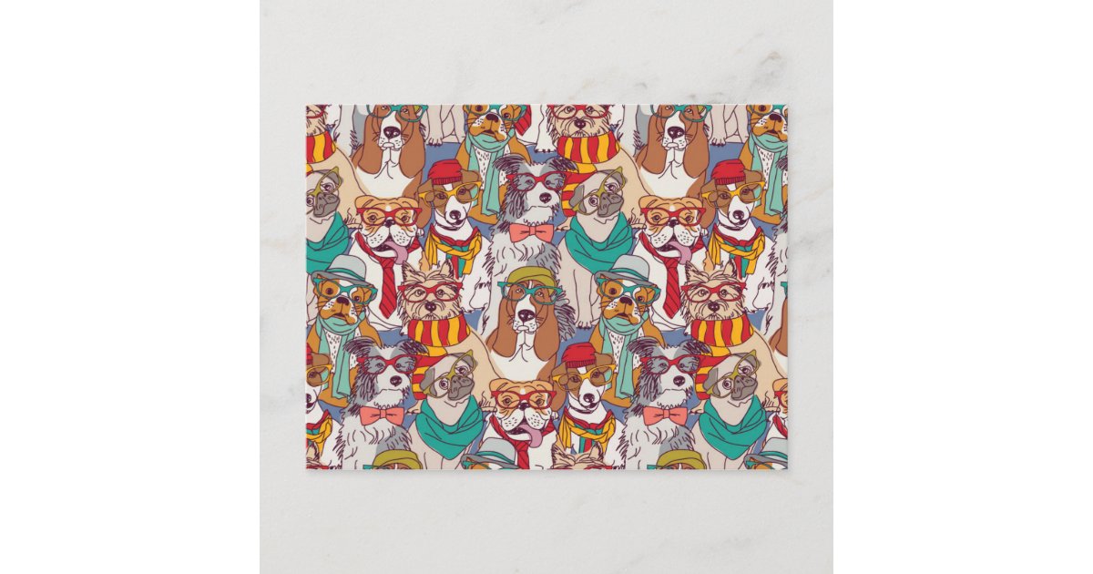 Cute Puppy Fashion Pattern Postcard | Zazzle