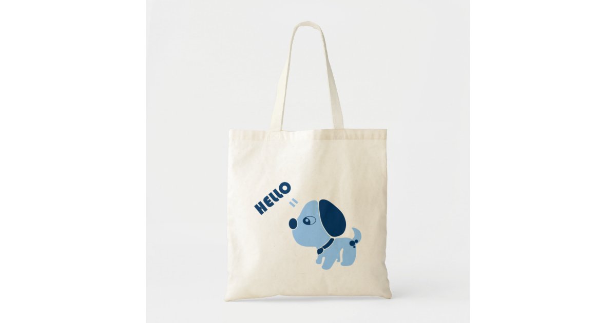 Cute puppy says hello tote bag | Zazzle