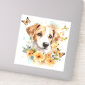 Cute Puppy with Spring Flowers Sticker | Zazzle