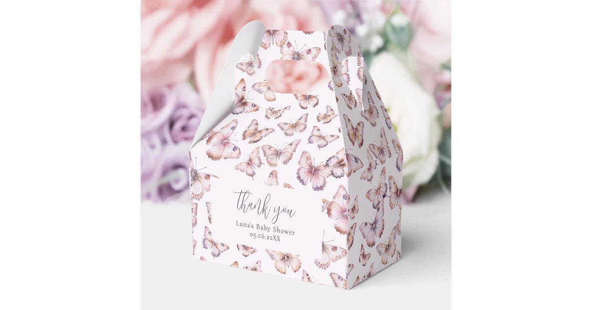 Cute Purple and Pink Butterfly Baby Shower Gable Favor Boxes | Zazzle