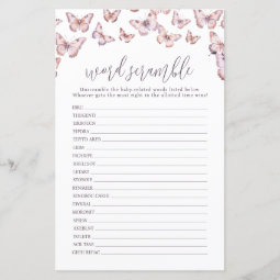 Cute Purple and Pink Butterfly Word Scramble Game | Zazzle