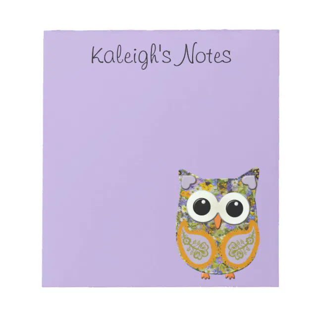 Cute Purple and Yellow Floral Owl Notepad | Zazzle