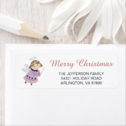 Cute Purple Angel Merry Christmas Label | Zazzle