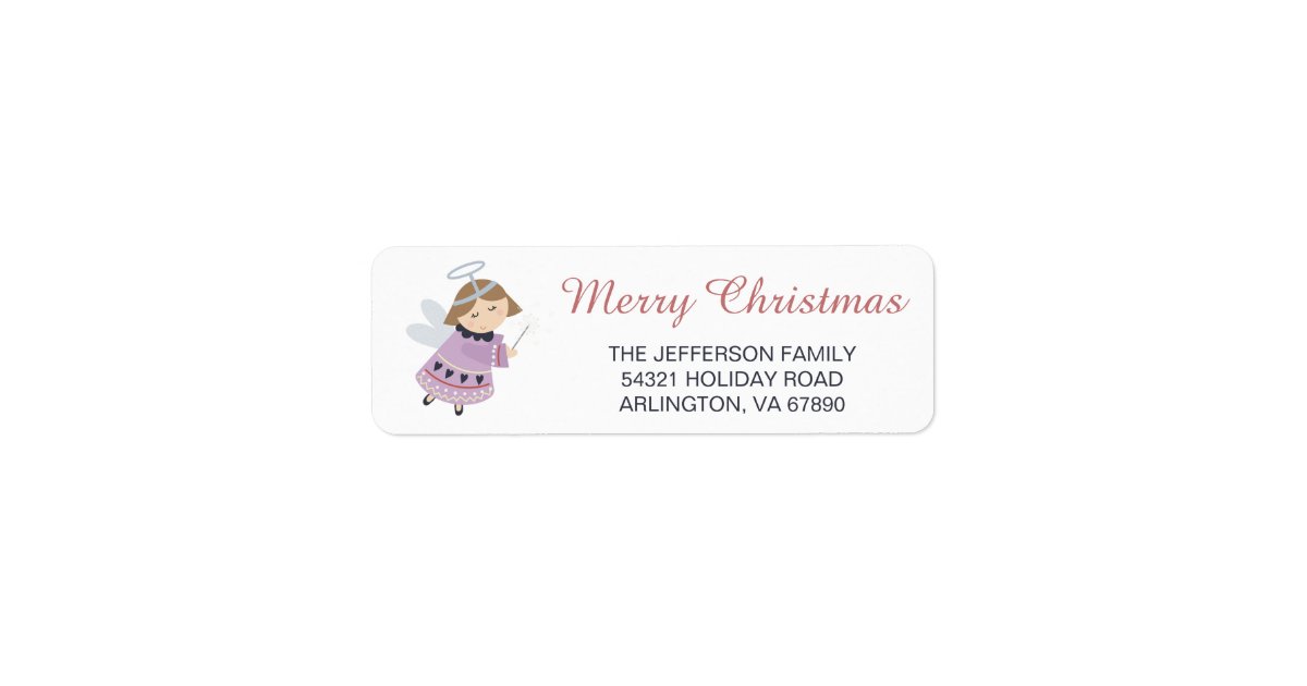 Cute Purple Angel Merry Christmas Label | Zazzle
