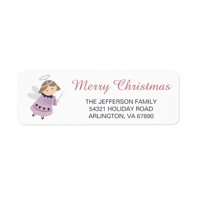 Cute Purple Angel Merry Christmas Label | Zazzle