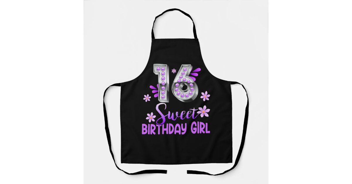Cute Purple Black Sweet 16 Style I 16th Birthday S Apron | Zazzle
