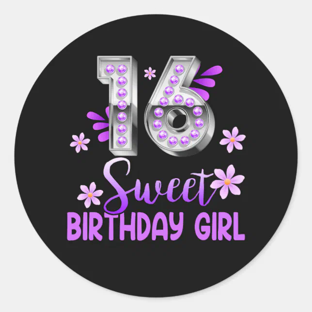 Cute Purple Black Sweet 16 Style I 16th Birthday S Classic Round ...