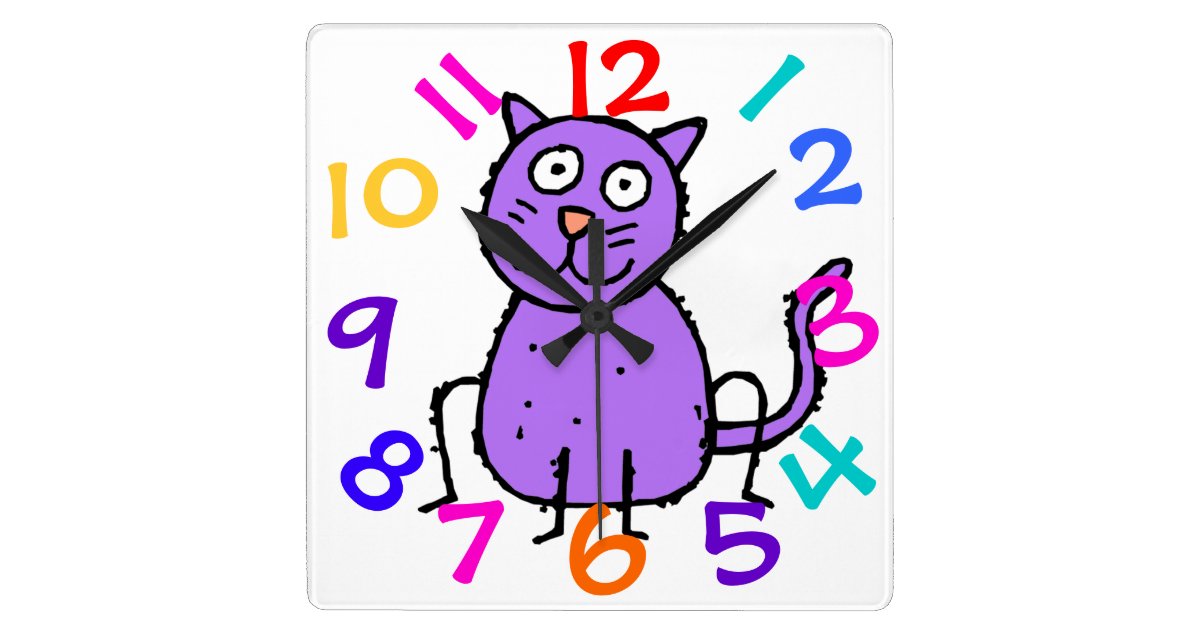 Cute Purple Cat Design Clock For Kids Room | Zazzle.com